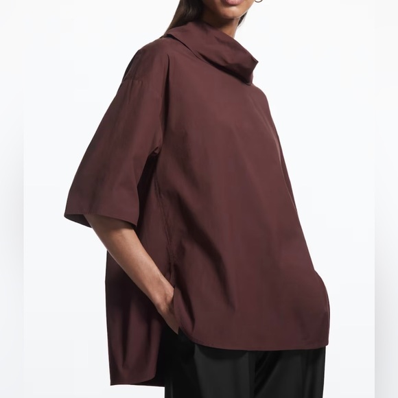 COS | Tops | Cos Roll Neck Tunic Top In Burgundy | Poshmark